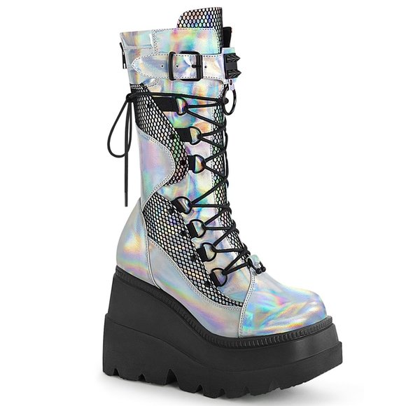 Shoes | Wedge Platform Lace Up Mid Calf Gothic Boots | Poshmark